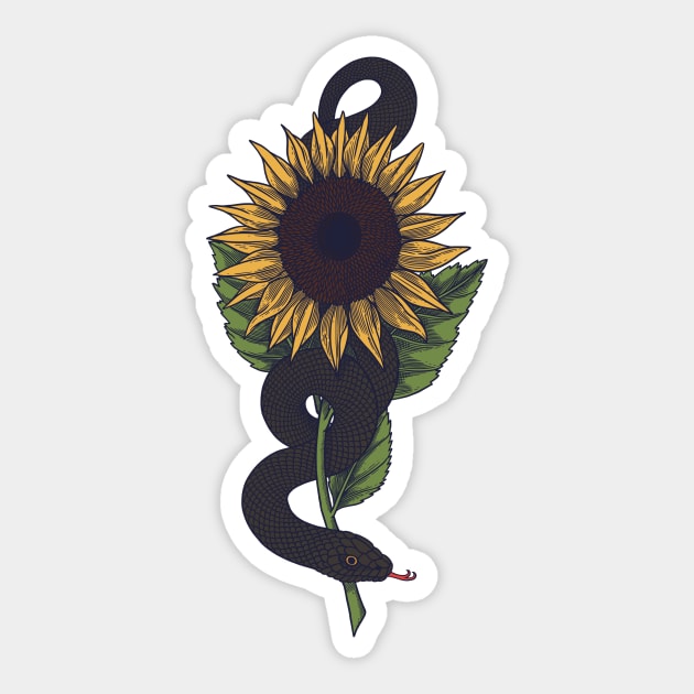 Snake with sunflower - Snake Flowers - Sticker | TeePublic